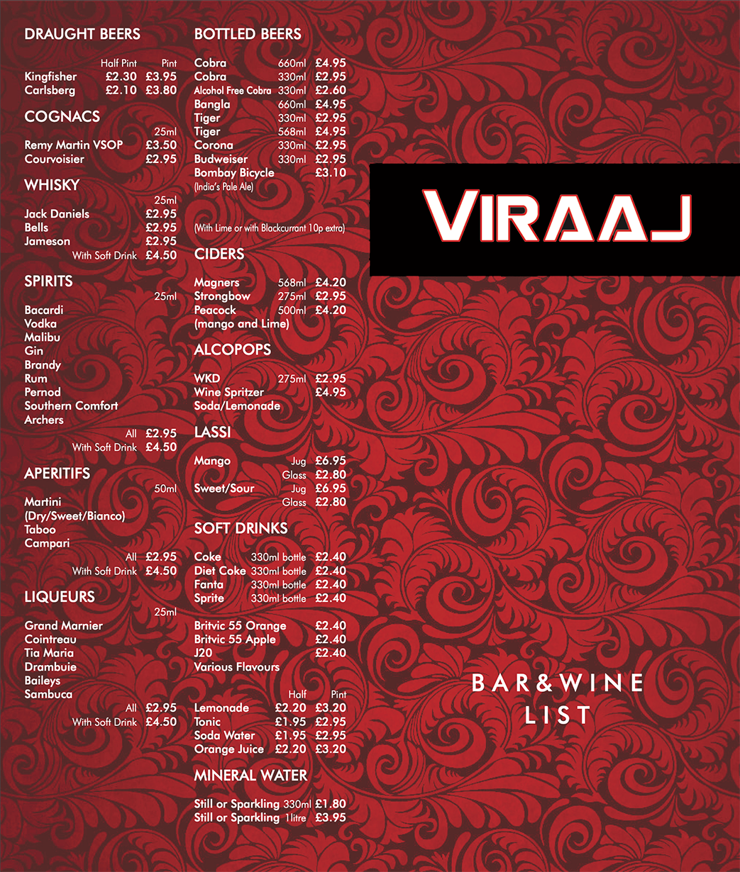 Drinks – Viraaj | Indian Cuisine – Restaurant & Takeaway